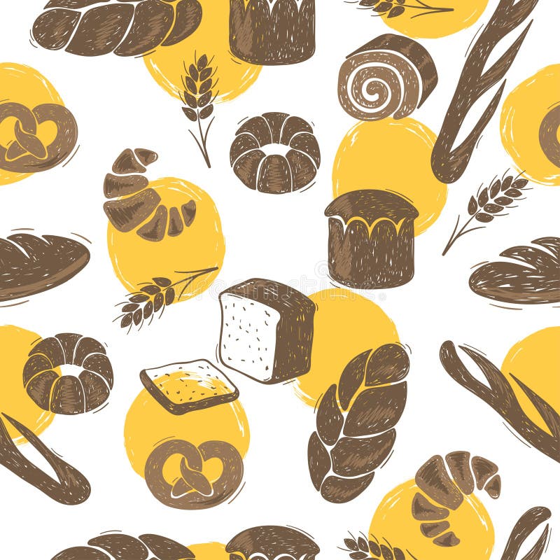 Seamless Bakery Pattern with Bread. Doodle Vector Illustration Stock ...