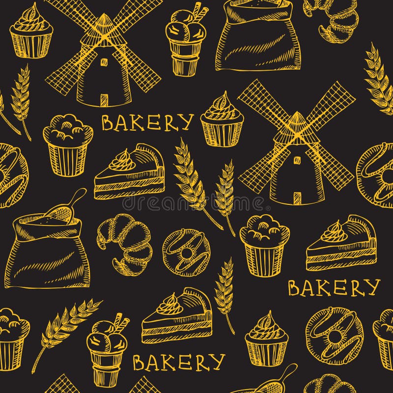 Seamless Bakery Pattern. Retro Design. Vector Illustration. Stock ...