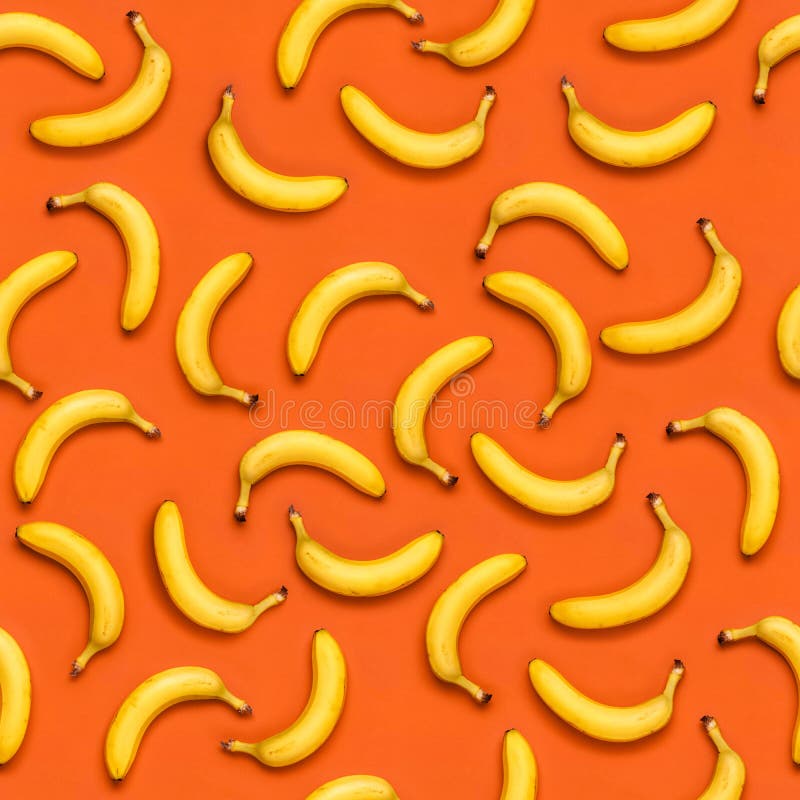 Seamless Banana Pattern with Random Oriented Banana Fruits on Orange ...