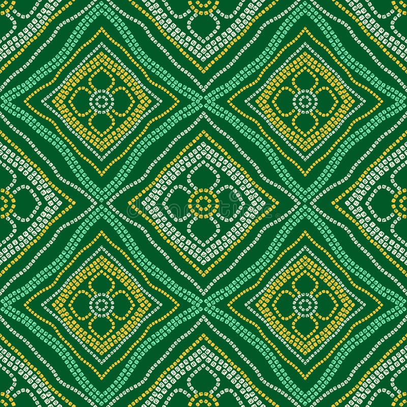 Seamless Bandhani Pattern with Colorful Hand Drawn Rings and Green ...