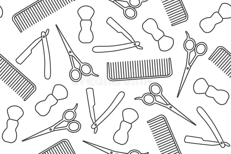 Seamless Barber Shop Icons Pattern: Brush, Razor, Scissors and Comb ...