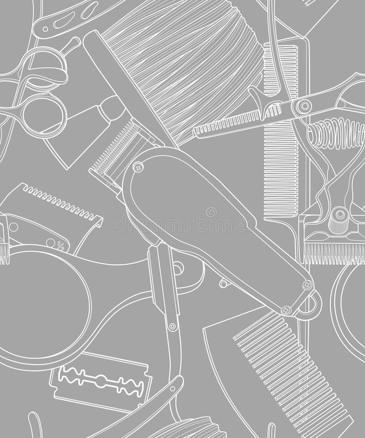 Seamless Barber Tools Grey Pattern Illustration, Pattern for Fabric and ...