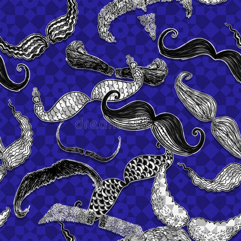 Seamless Mustache Free Style Barber Tools Shop Pattern Illustration ...