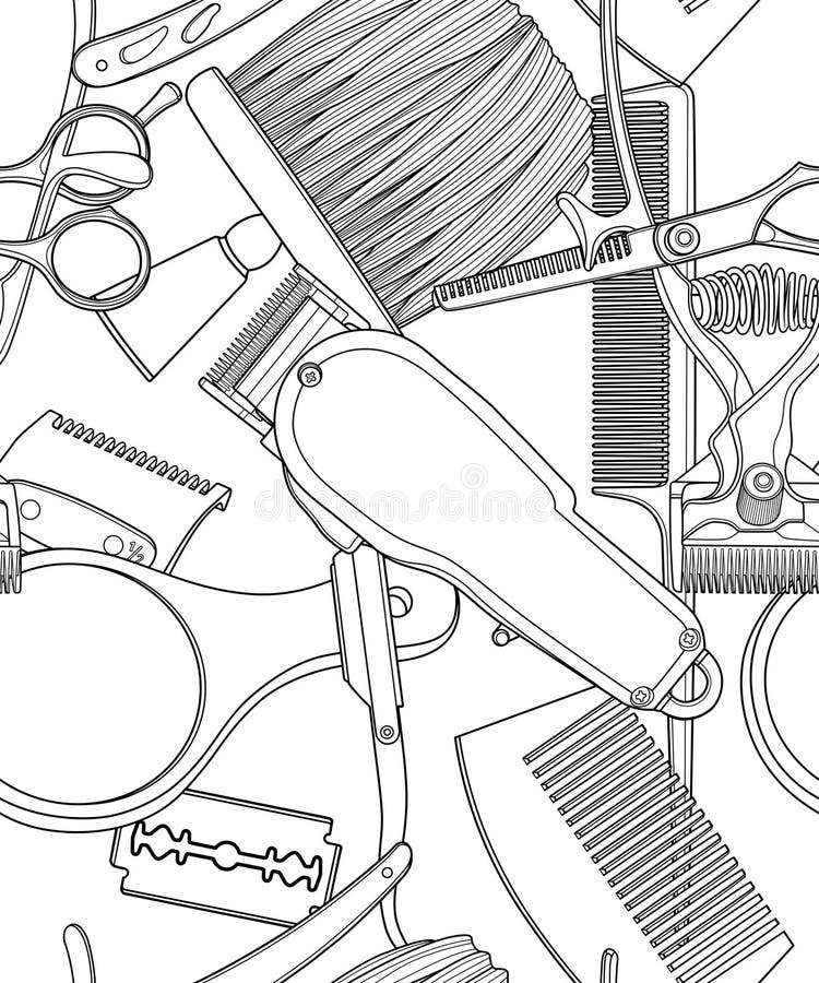 Seamless Barber Tools White Pattern Illustration, Pattern for Fabric ...