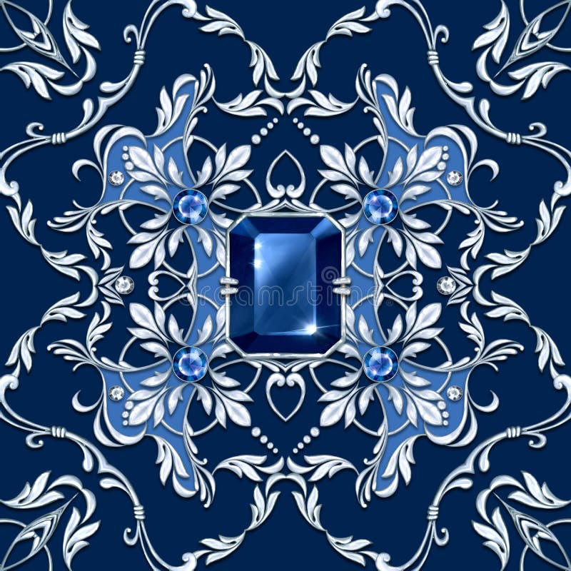 Seamless Baroque Pattern with Blue Gems Stock Illustration ...