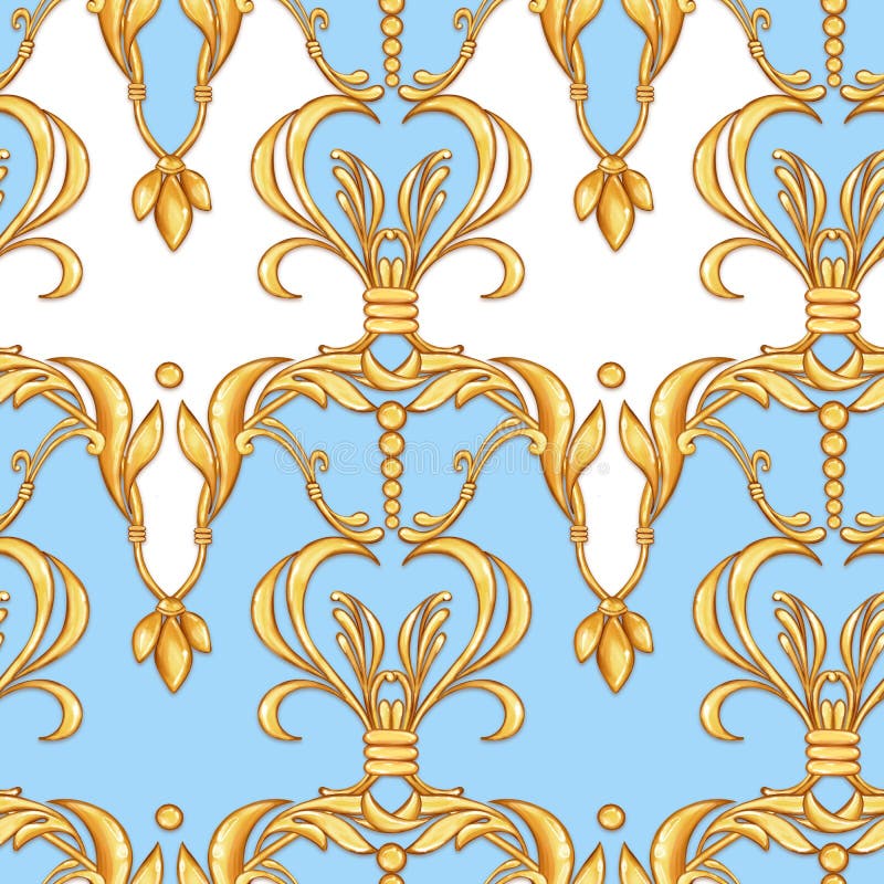 Seamless Baroque Pattern with Golden Scrolls Stock Illustration ...