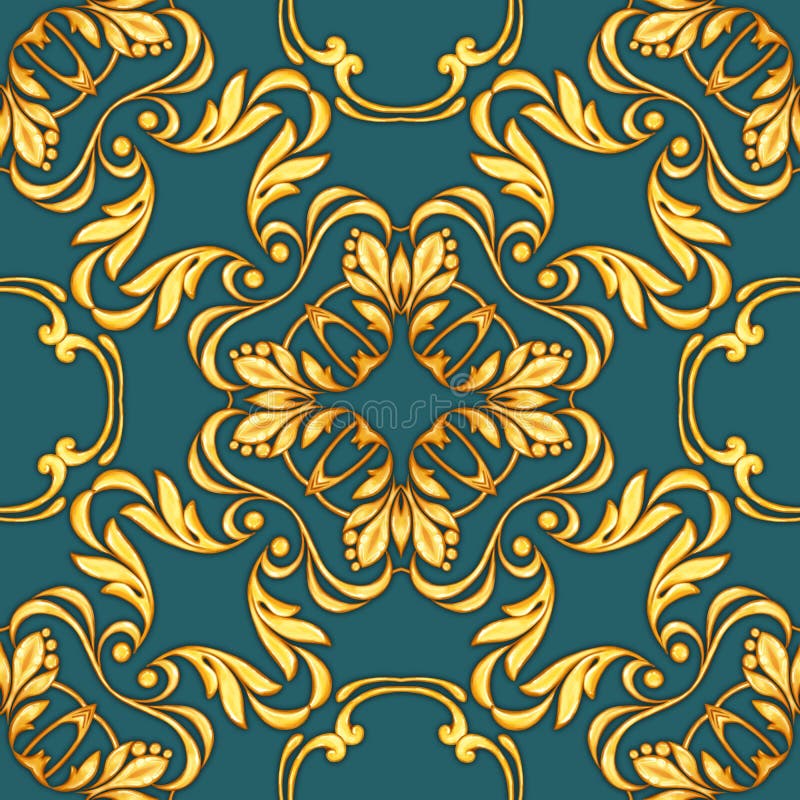 Seamless Baroque Pattern with Golden Scrolls Stock Illustration ...