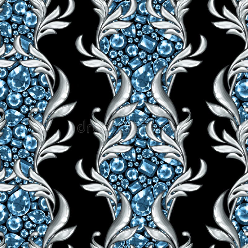 Seamless Baroque Pattern with Gems 5 Stock Illustration - Illustration ...