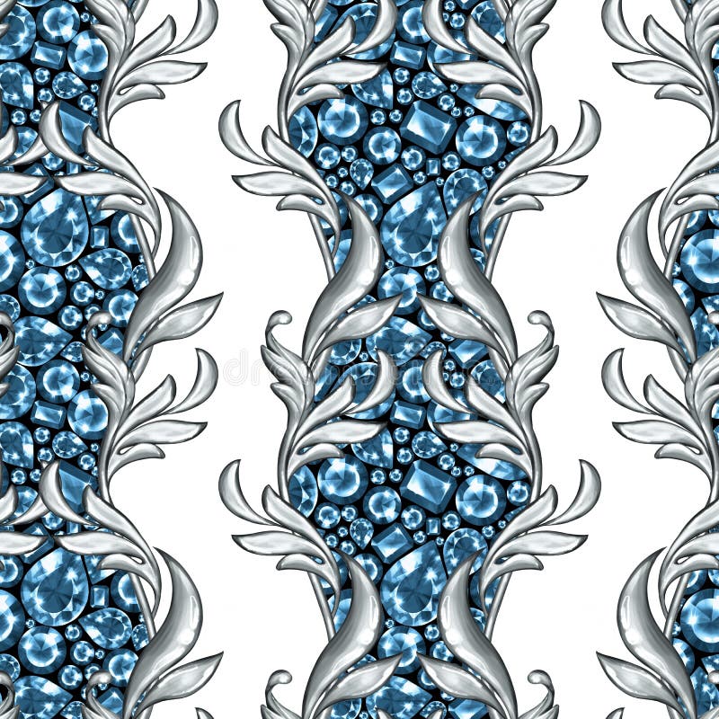 Seamless Baroque Pattern with Gems 5 Stock Illustration - Illustration ...