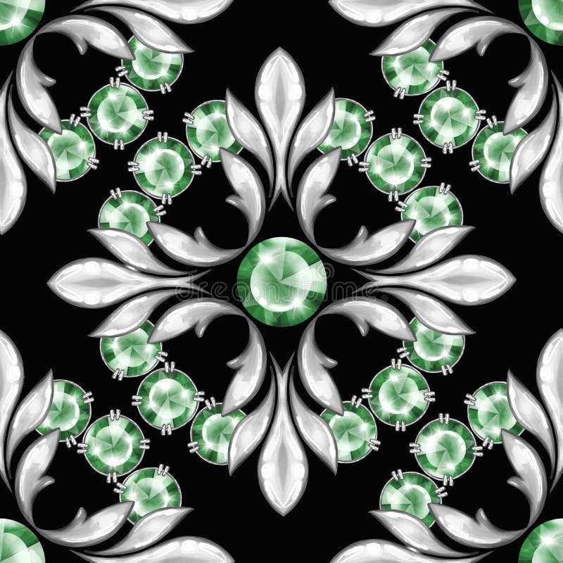 Seamless Baroque Pattern with Gems and Silver Scrolls Stock ...