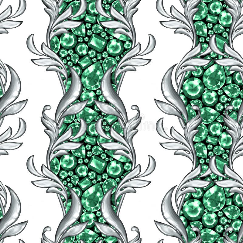 Seamless Baroque Pattern with Gems Stock Illustration - Illustration of ...