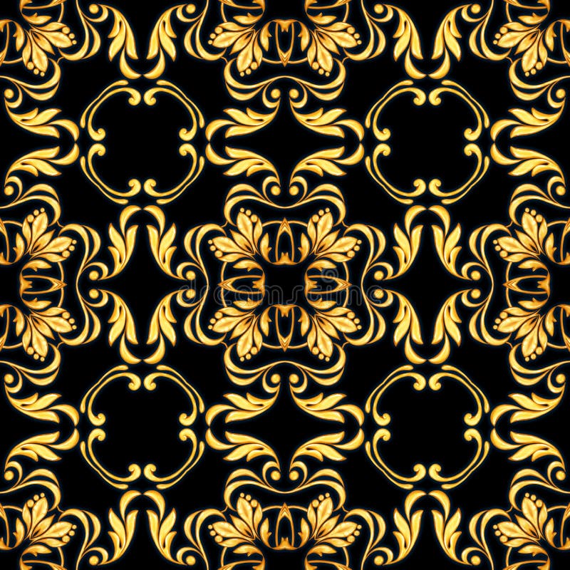 Seamless Baroque Pattern with Golden Scrolls Stock Illustration ...