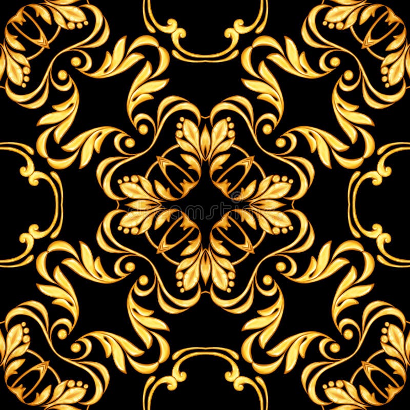 Seamless Baroque Pattern with Golden Scrolls Stock Illustration ...