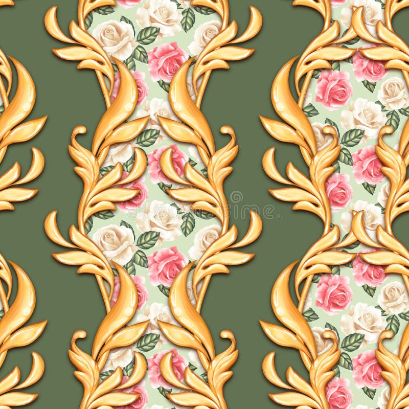 Seamless Baroque Pattern with Roses Stock Illustration - Illustration ...