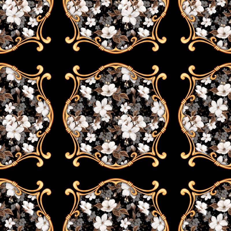 Seamless Baroque Pattern with White Flowers Stock Illustration ...