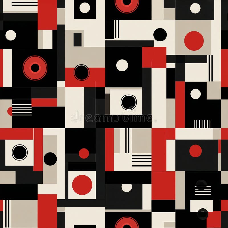 Minimalist Bauhaus Geometric Pattern with Red Black and White Grid ...