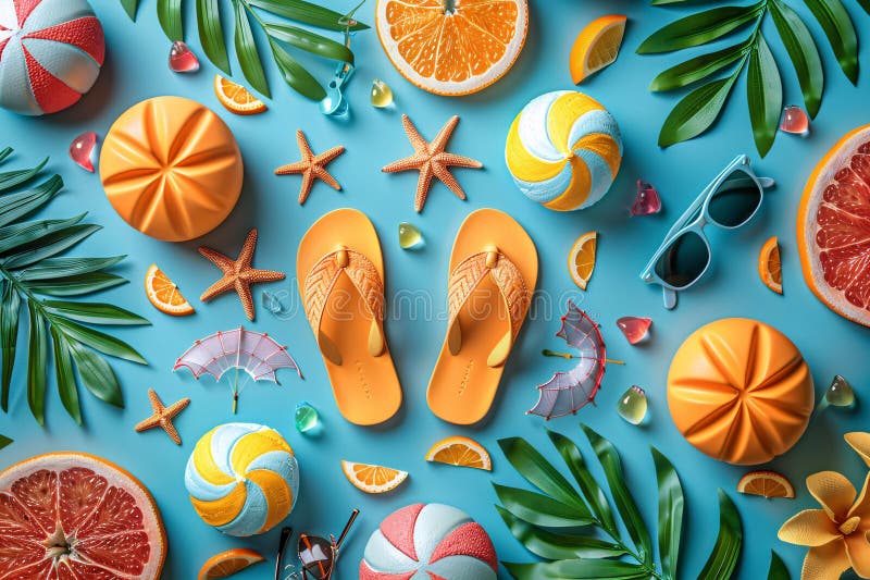 Seamless Beach Items Pattern for Summer Vibes. Stock Illustration ...