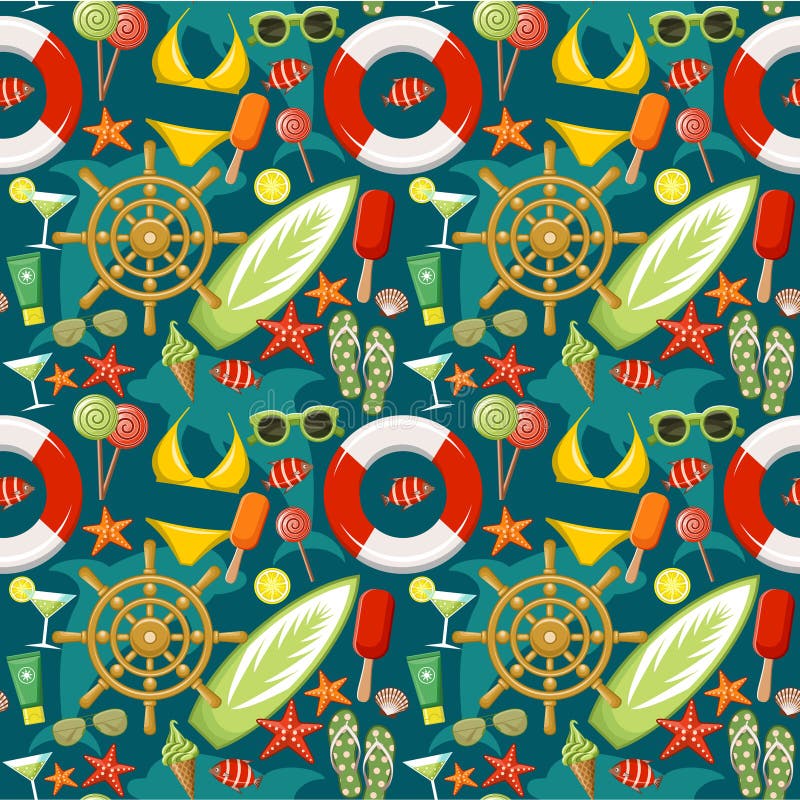 Seamless beach pattern stock vector. Illustration of gull - 43327114