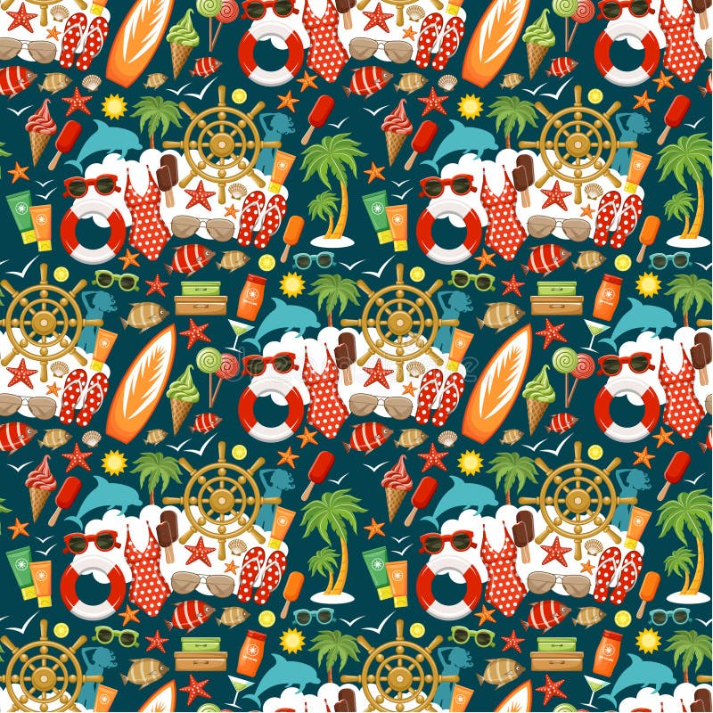 Seamless beach pattern stock vector. Illustration of gull - 43327114