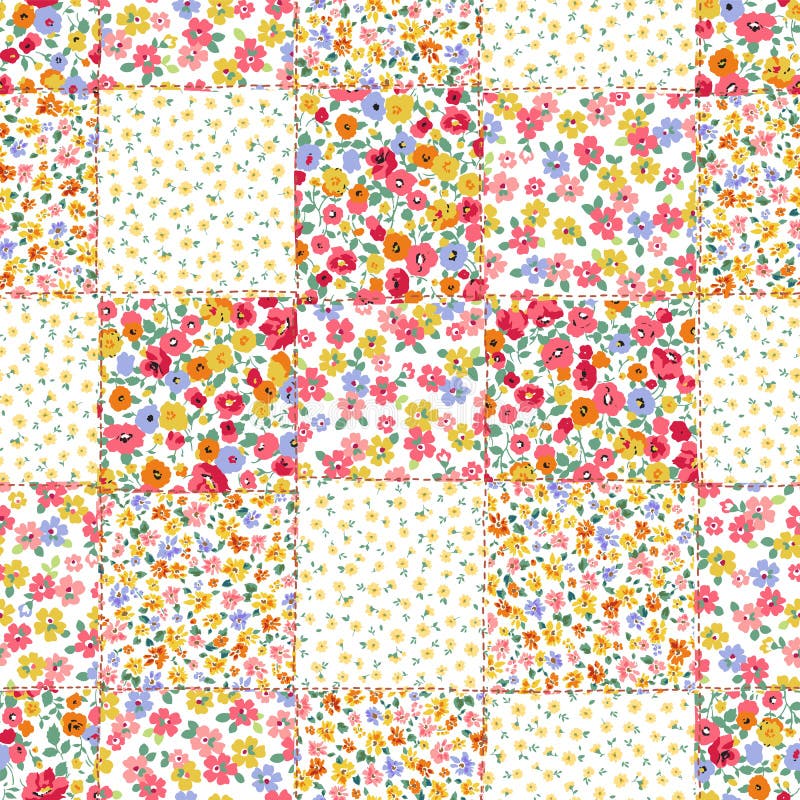 Seamless Patchwork of Cute Floral Patterns Stock Vector - Illustration ...