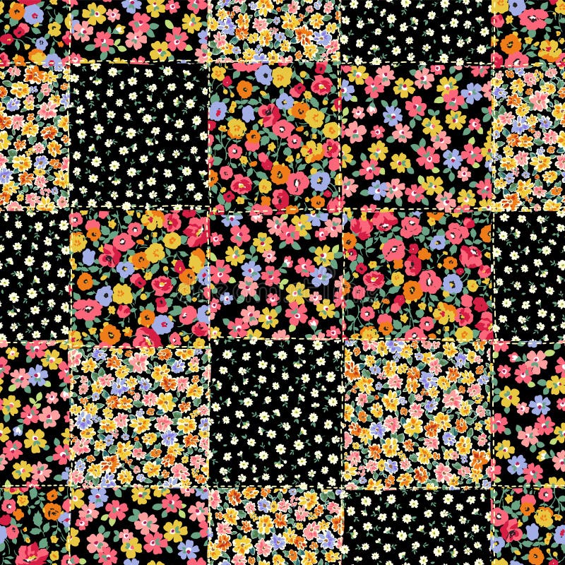 Seamless Patchwork of Cute Floral Patterns Stock Vector - Illustration ...