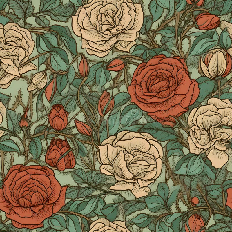 Seamless Beautiful Retro Flower Pattern, Ai Generative Illustration ...