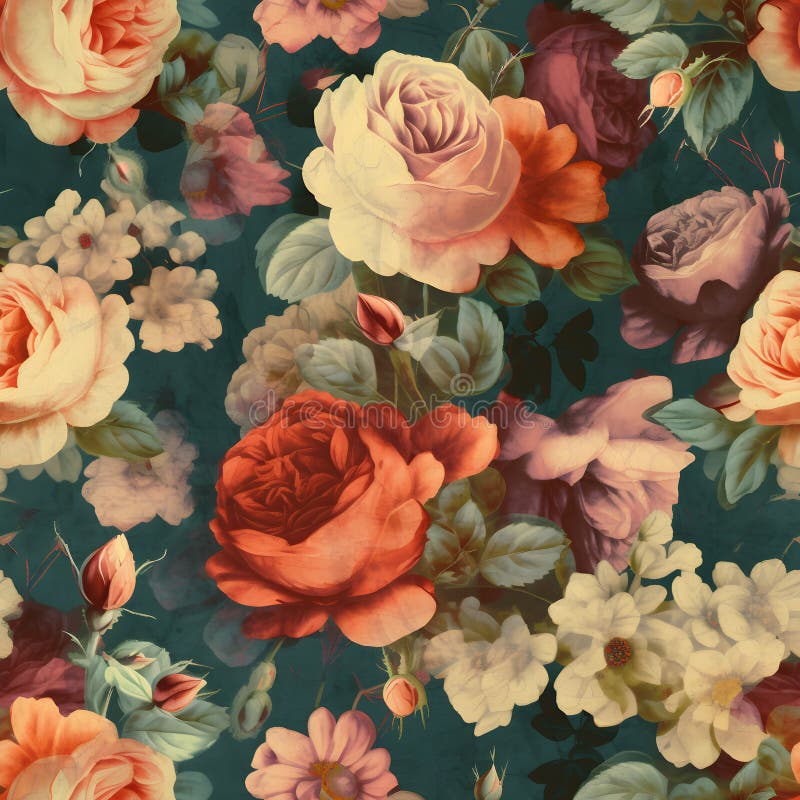 Seamless Beautiful Vintage Roses Pattern, Ai Generative Illustration ...