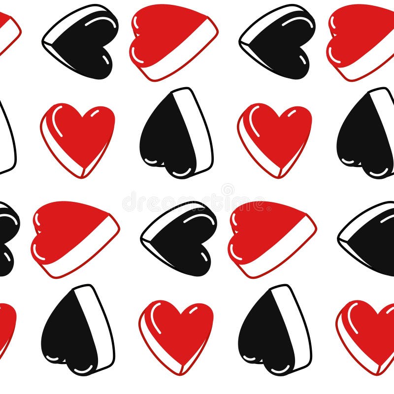 Seamless Beautiful Voluminous Flat Red, Black Hearts with a Highlighted ...