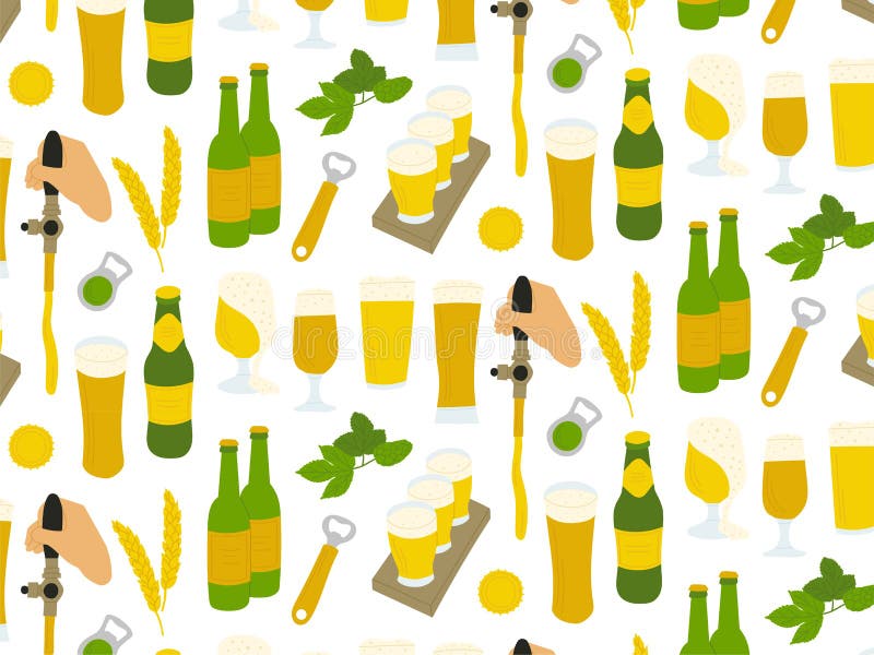 Seamless Beer Glass Pattern on White Background Stock Vector ...