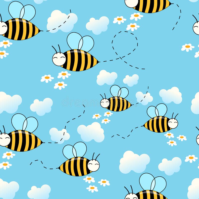 Funny Cartoon Bees Seamless Pattern Stock Vector - Illustration of ...