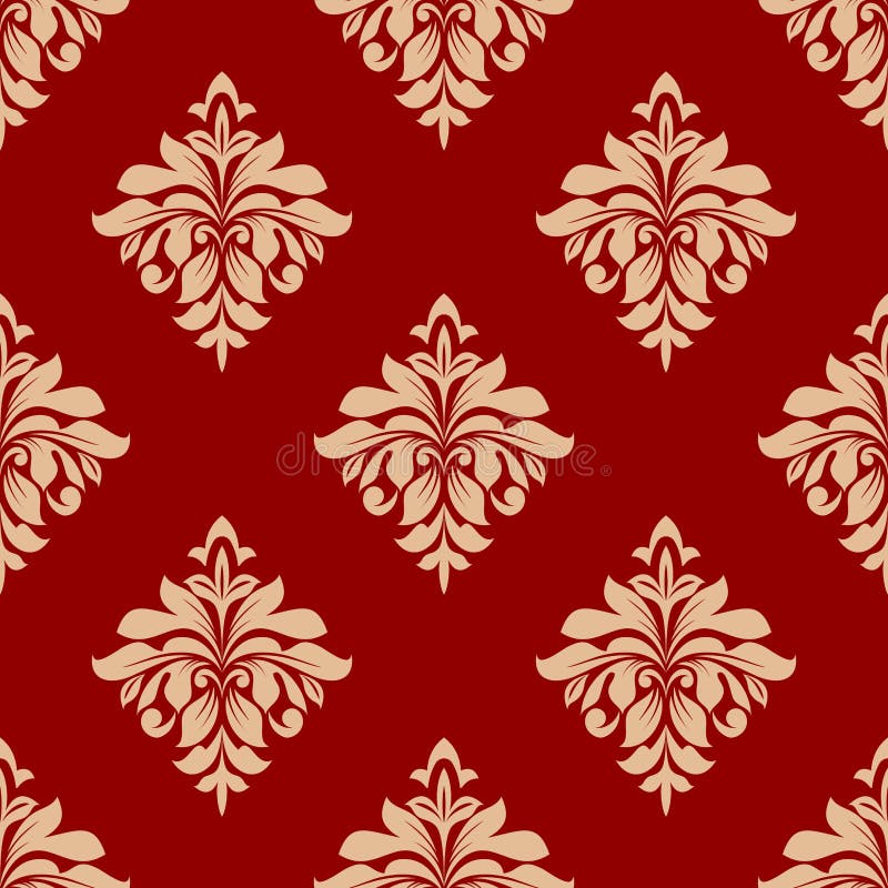 Beige Floral Seamless Pattern on Maroon Background Stock Vector ...