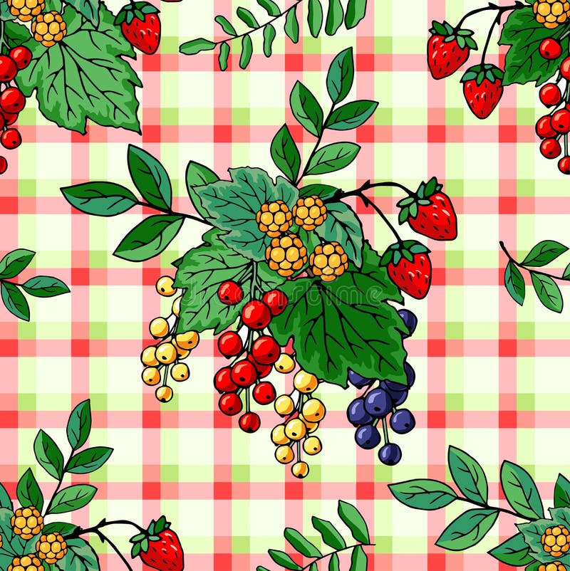 Seamless Berries and Flowers Stock Vector - Illustration of polka ...