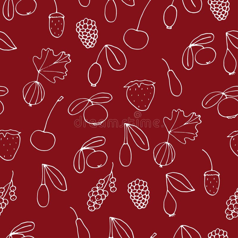 Seamless Berry Pattern, Vector Illustration, Hand Drawing, Orange Color ...