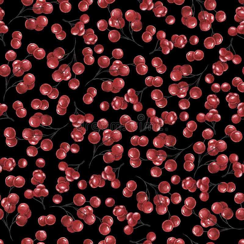 Seamless Berry Pattern. Watercolor Pattern with Red Berries for Design ...