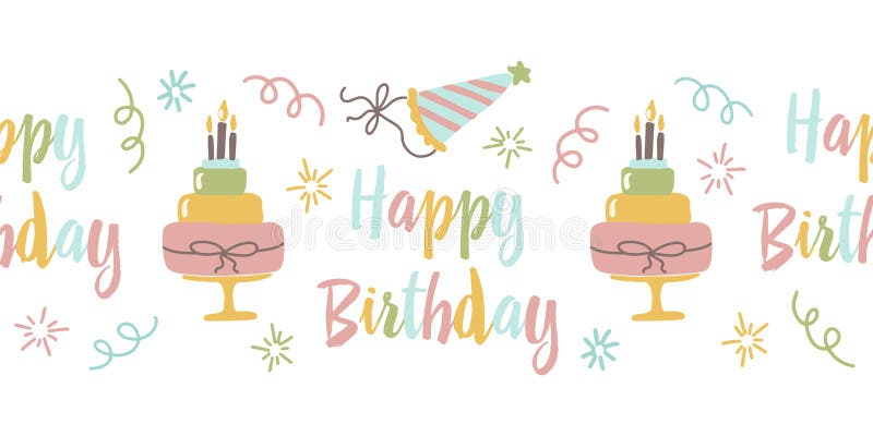 Seamless Birthday Border Pattern, Cake, Party Decoration Stock ...