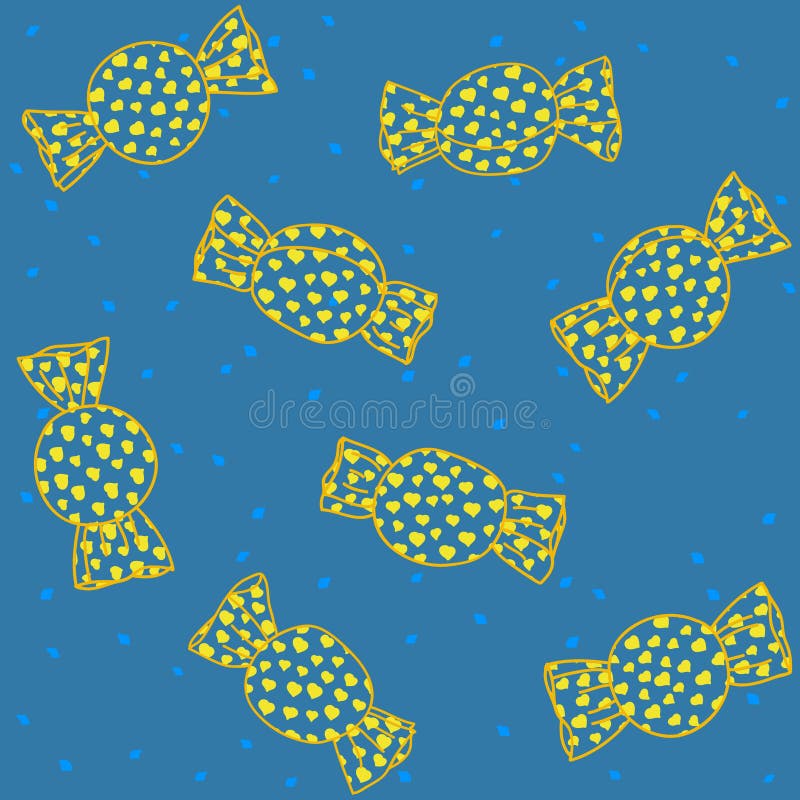 Seamless Birthday Pattern with Sweet Candies. Plain Blue Background ...