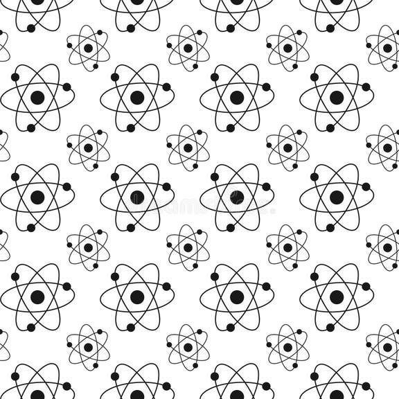 Seamless Black Atom Pattern on White Background. Concept of Science ...