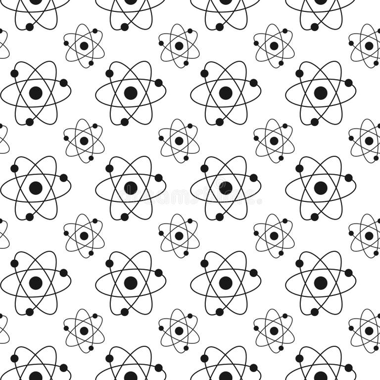 Seamless Black Atom Pattern on White Background. Concept of Science ...