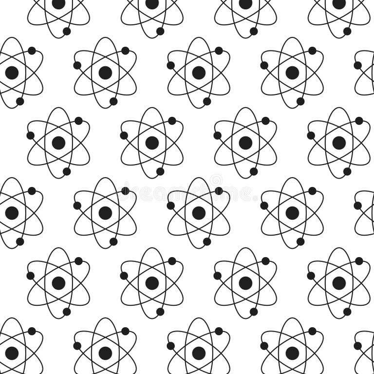 Seamless Black Atom Pattern on White Background. Concept of Science ...