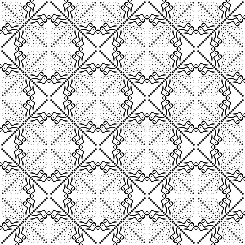 Seamless Black Geometric Elements Curvy Design Repeated on White ...