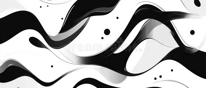 Seamless Black Ink Pattern with Smooth Curves on a White Background for ...