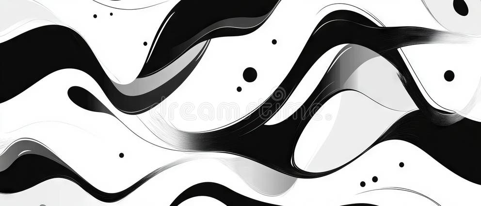 Seamless Black Ink Pattern with Smooth Curves on a White Background for ...