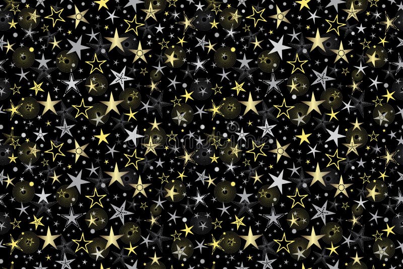 Seamless Black Pattern with Golden and Silver Stars Stock Vector ...