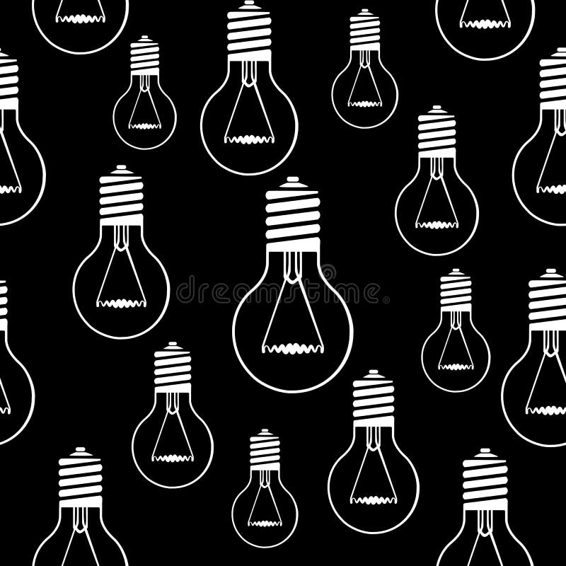 Seamless Black Vector Pattern with White Light Bulbs. Stock Vector ...