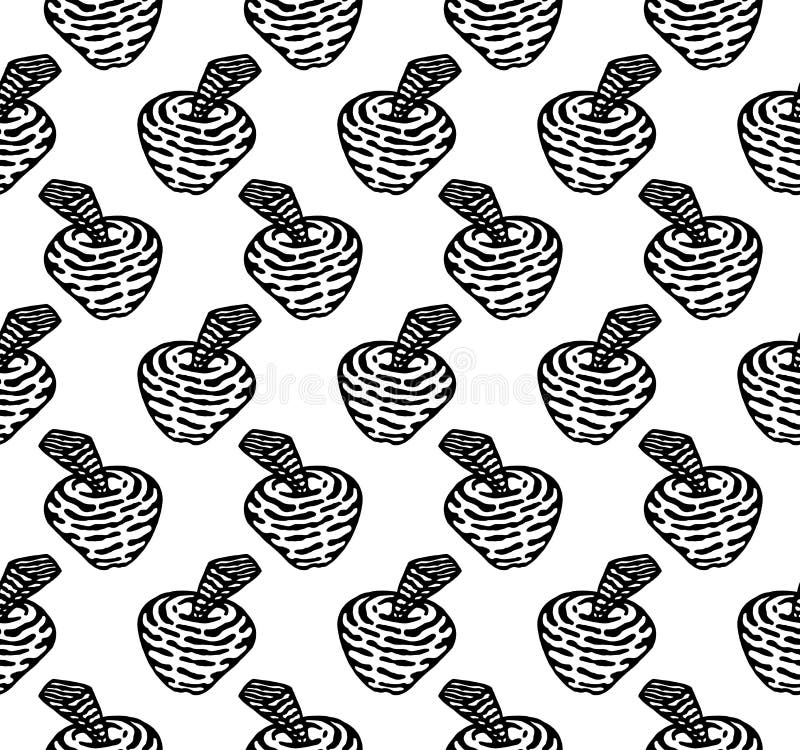 Seamless Black and White Apple Pattern Stock Vector - Illustration of ...