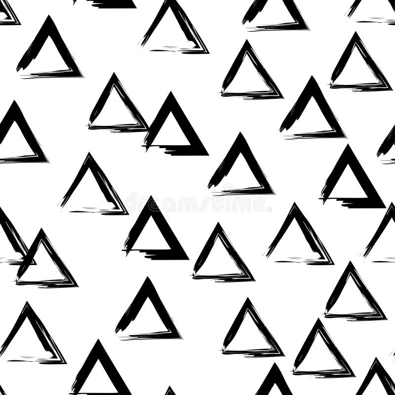 Seamless Black and White Background of Hand Drawn Triangles. Lines ...