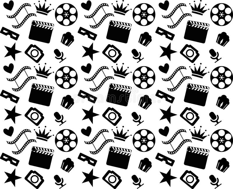 Seamless Black and White Cinema Pattern Stock Vector - Illustration of ...