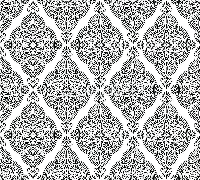 Seamless Black and White Damask Pattern Stock Vector - Illustration of ...