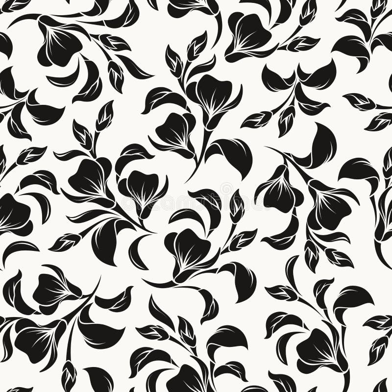 Seamless Black and White Floral Pattern. Vector Illustration. Stock ...