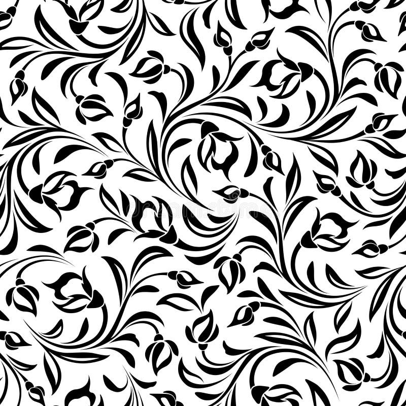 Seamless Black and White Floral Pattern. Vector Illustration. Stock ...